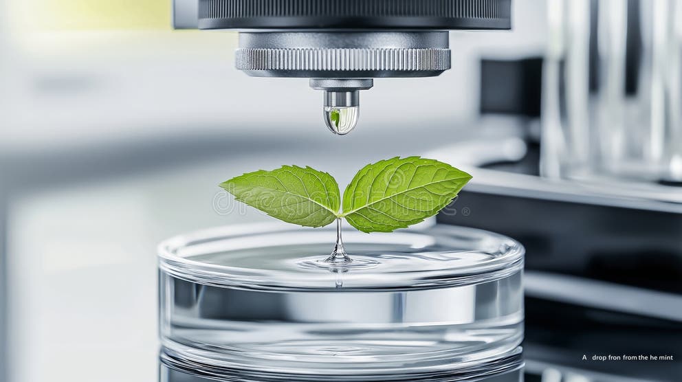 Mint Leaf Under Microscope with Water Droplet in Laboratory Setting Stock Image - Image of ...