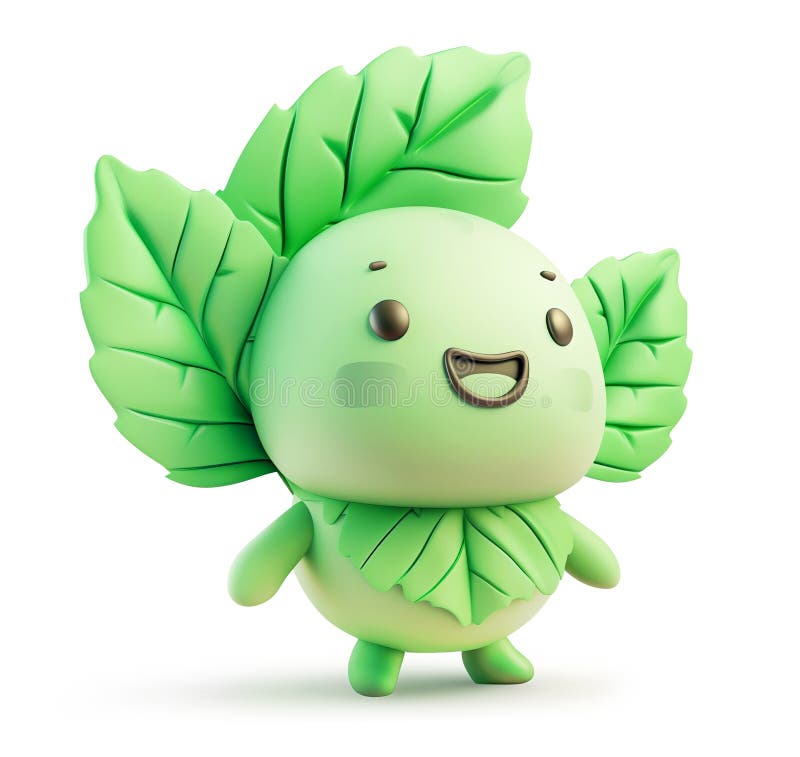 Mint Leaves Character with a Joyful Expression Stock Illustration ...