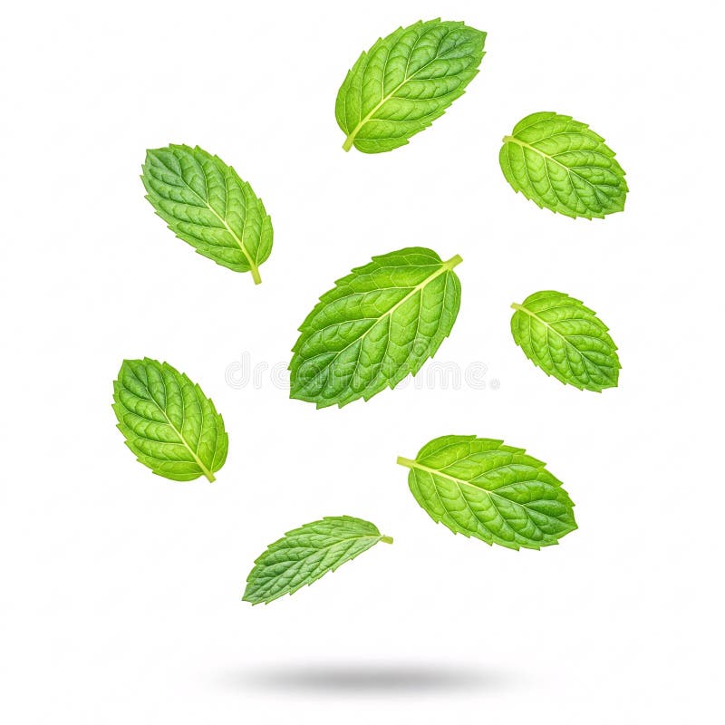 Mint Leaves Falling Isolated on a White Background Stock Image - Image ...
