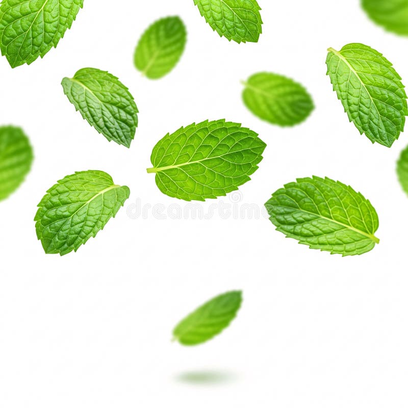 Mint Leaves Falling Isolated on a White Background Stock Image - Image ...