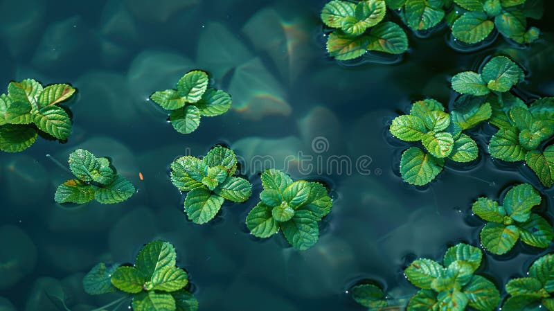 Mint Leaves Floating on Water Stock Illustration - Illustration of ...