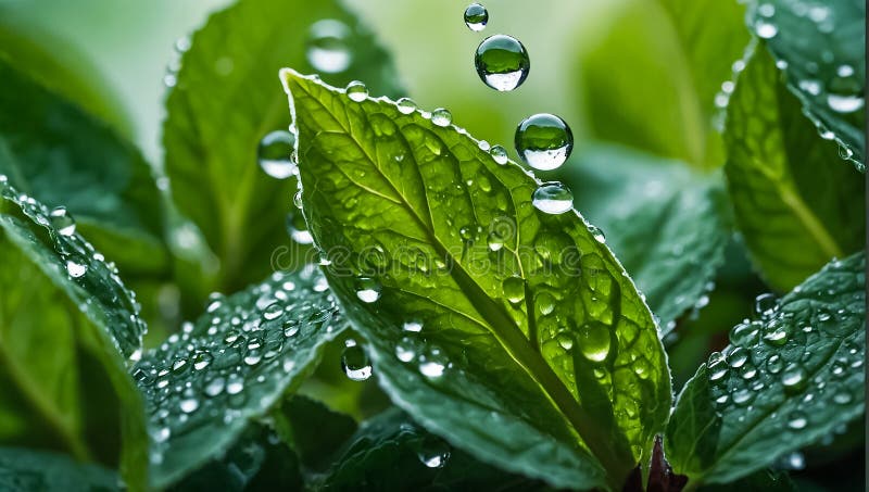 Mint Leaves Fresh Water Drops Healthy Banner Stock Illustration - Illustration of banner, drops ...