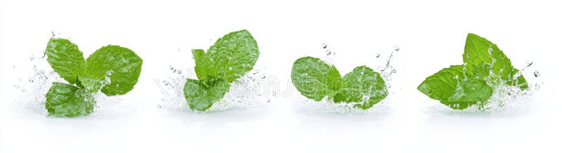 Mint Leaves Splashed with Water, Cut Out Stock Illustration ...