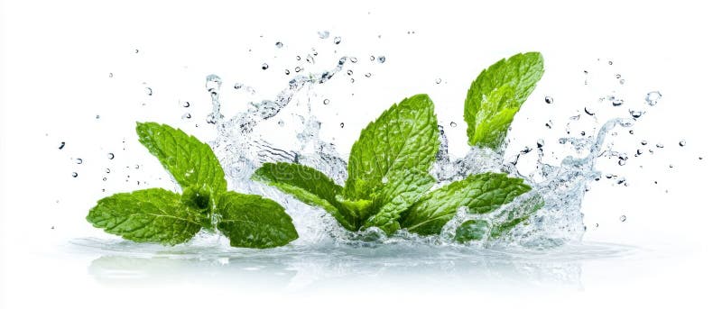 Mint Leaves with Water Splash on White Background. Generative Ai Stock ...