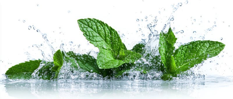 Mint Leaves with Water Splash on White Background. Generative Ai Stock ...
