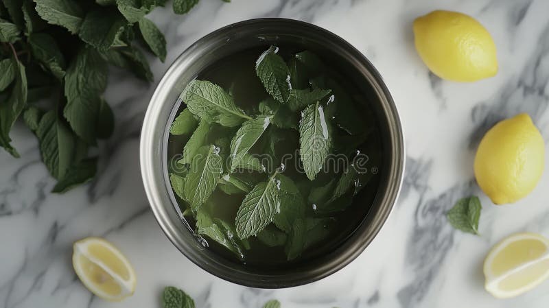 Mint Lemon Tea Brewing; Marble Kitchen Stock Photo - Image of healthy ...
