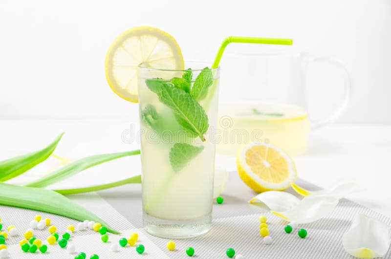 Mint lemonade with lemon stock photo. Image of cold, lemonade - 68961844