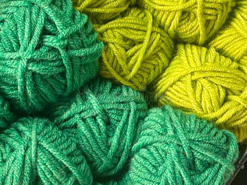 Mint and Light Green Colored Wool Yarn Thread Ball Stacked, Full Frame ...