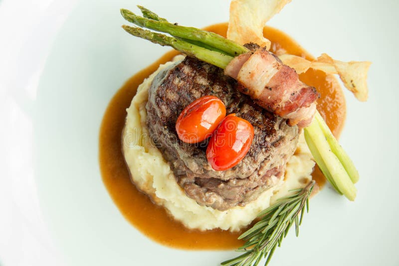 Mint Meat Steak and Mash Potato Stock Photo - Image of lunch, closeup ...