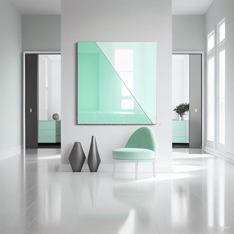 Mint Minimalist Interior Design. Generative AI Stock Illustration ...