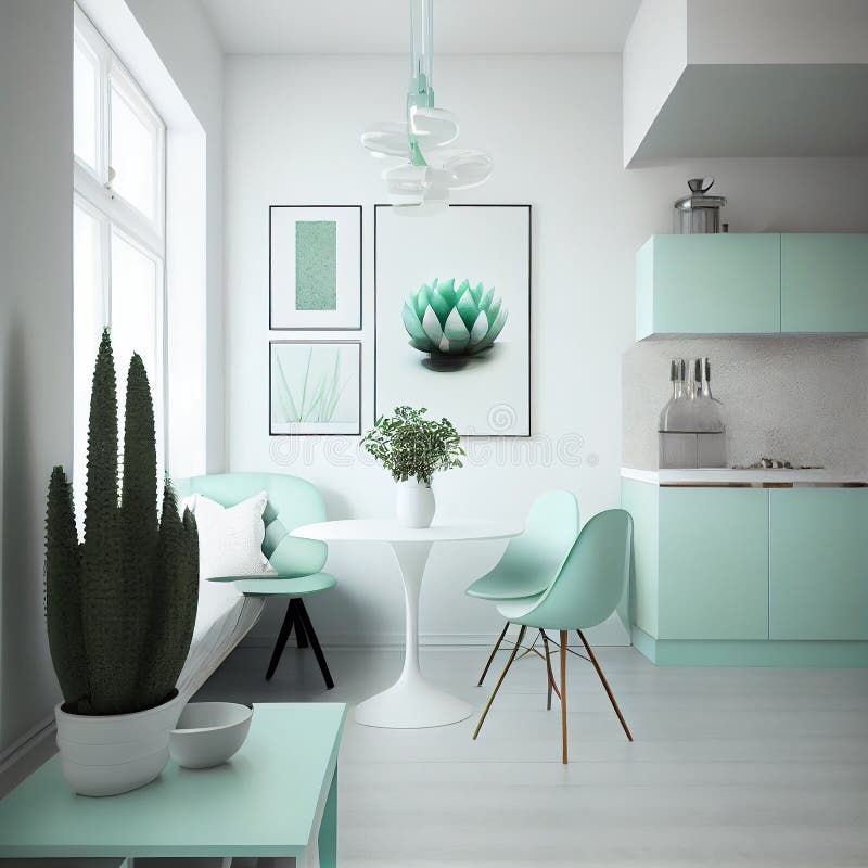 Mint Minimalist Interior Design. Generative AI Stock Image - Image of ...