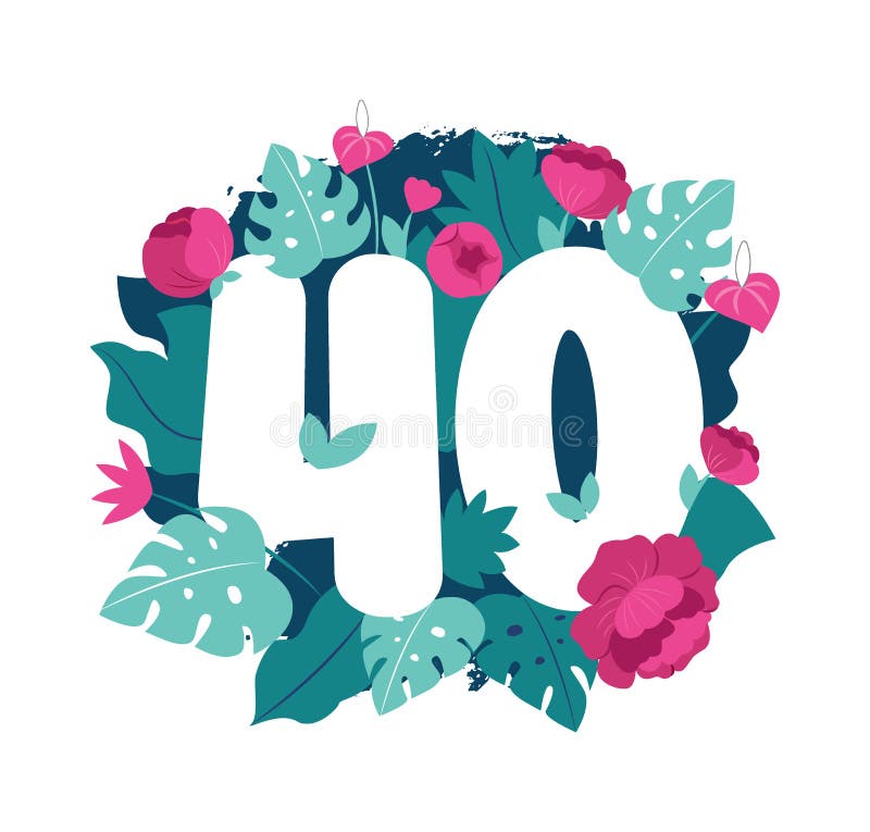 The Mint 40 Number with Flowers Peony and Monstera Stock Vector ...