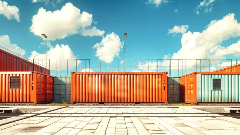 Mint and Orange Cargo Containers Stand on a Train Platform, Basking in ...