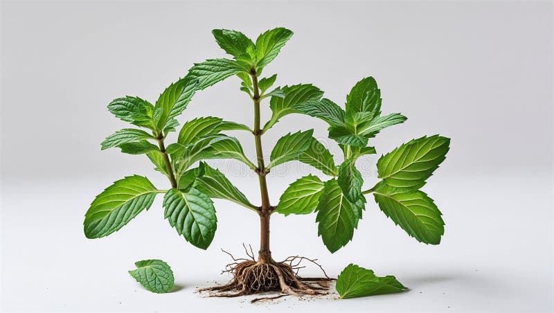 Mint Plant with Square Stem, Serrated Green Leaves and Clean Root Base ...
