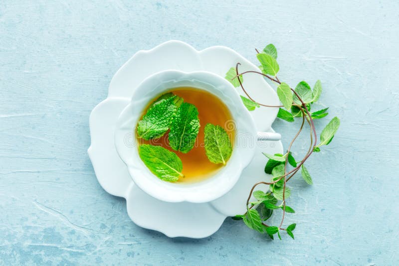 Mint Tea. a Cup of Peppermint Tea with Fresh Mint Leaves, Overhead ...