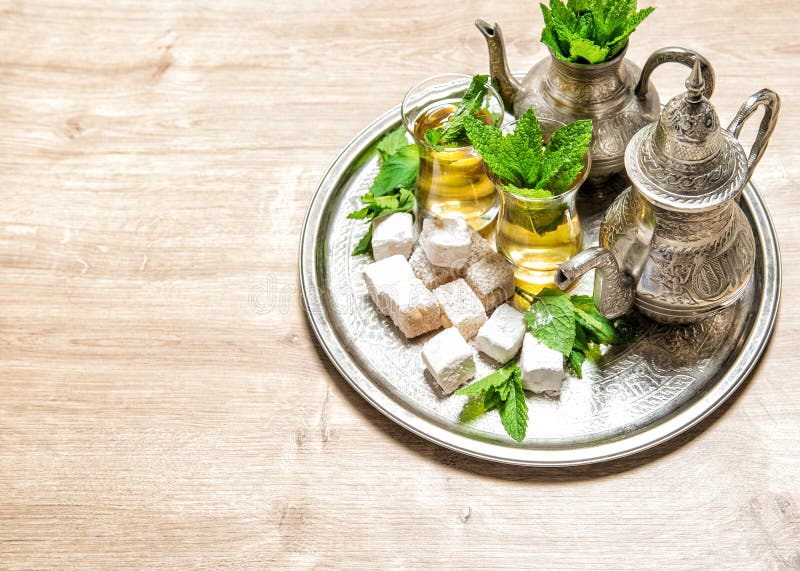 Arabic Delight Coffee Cups Golden Decorations Ramadan Kareem Stock ...