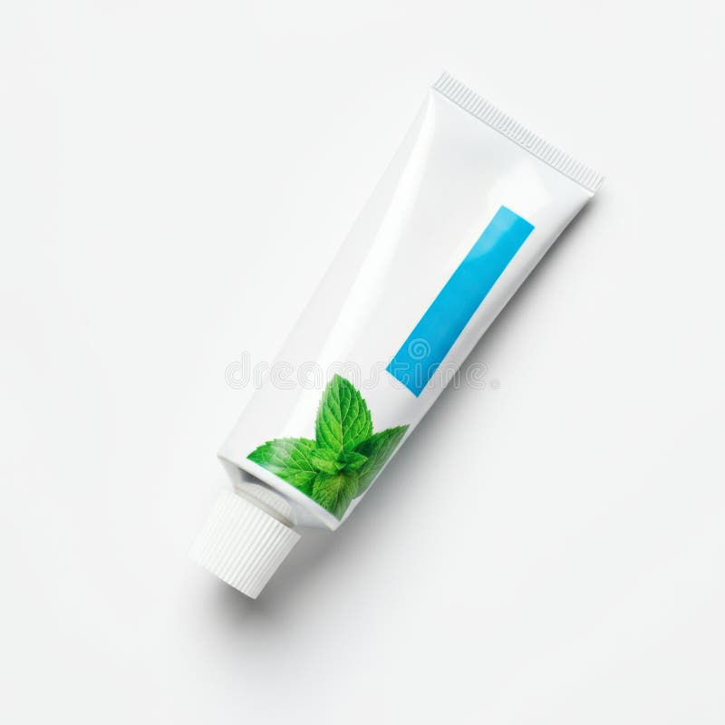 Mint Toothpaste Tube with Fresh Leaf Design on White Background Stock ...