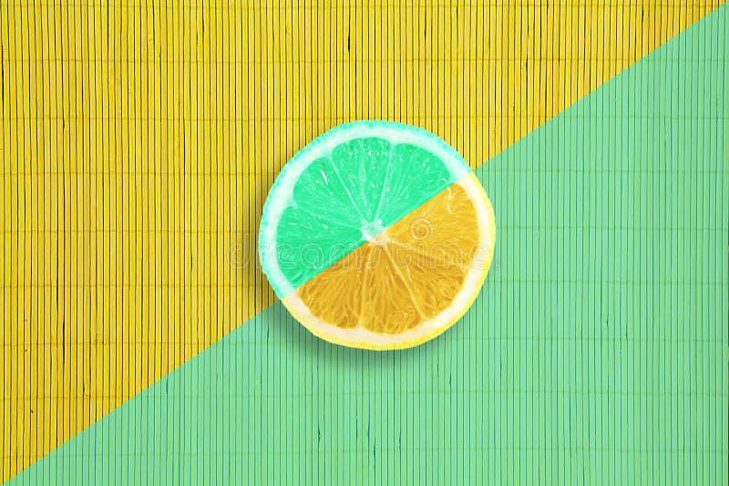 Mint and Yellow Colors Citrus Lemon Slice on Mint and Yellow Bamboo ...
