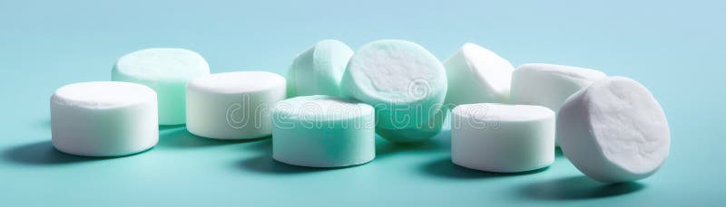 Mints Standing on Gradient White Blue Background Wide Panoramic ...