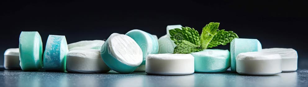 Mints Standing on Gradient White Blue Background Wide Panoramic ...