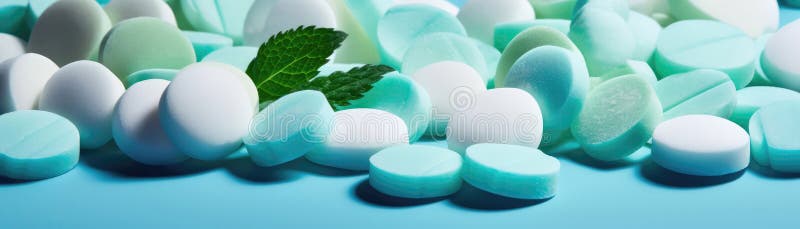 Mints Standing on Gradient White Blue Background Wide Panoramic ...