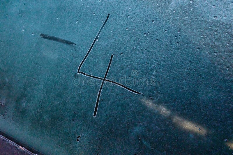 Minus 4 Degrees Marked on Frosted Car Window. Background. Stock Image ...