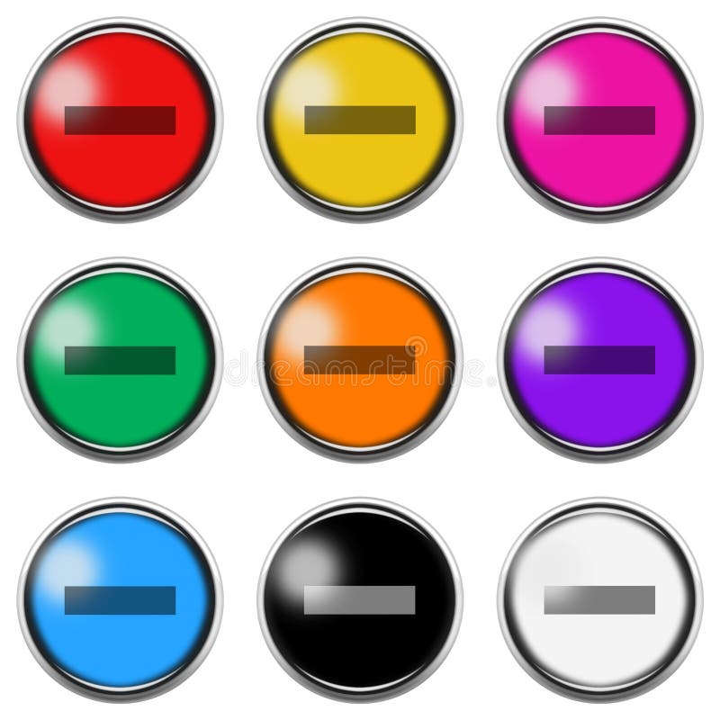 Minus Sign Button Icon Set Isolated on White with Clipping Path 3d ...