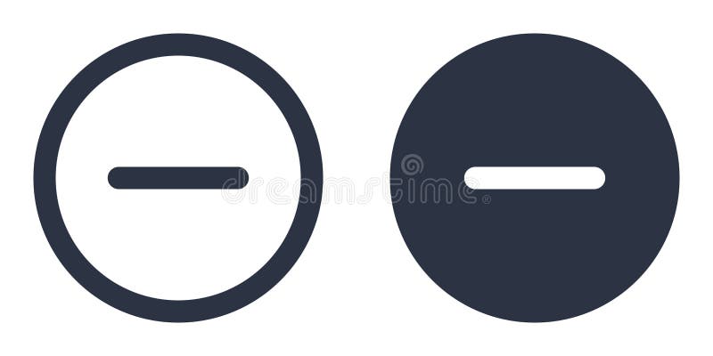 Minus, Subtract or Decrease Simple Icons Set Designed in Filled and Stroke Style Stock ...