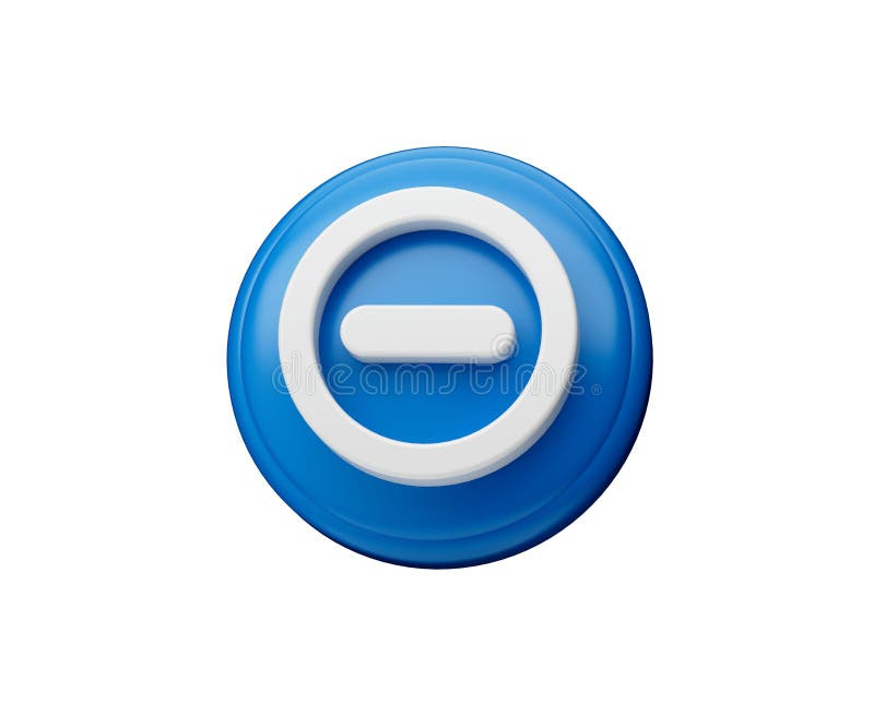 Minus Symbol Glossy 3D Illustration - on Blue Background with Shadow ...