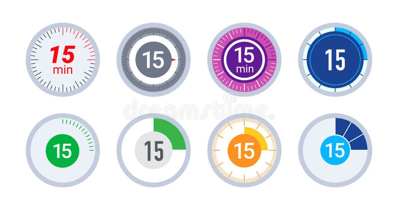 15 Minute Countdown. Stopwatch, Timer Icons Set Stock Vector ...