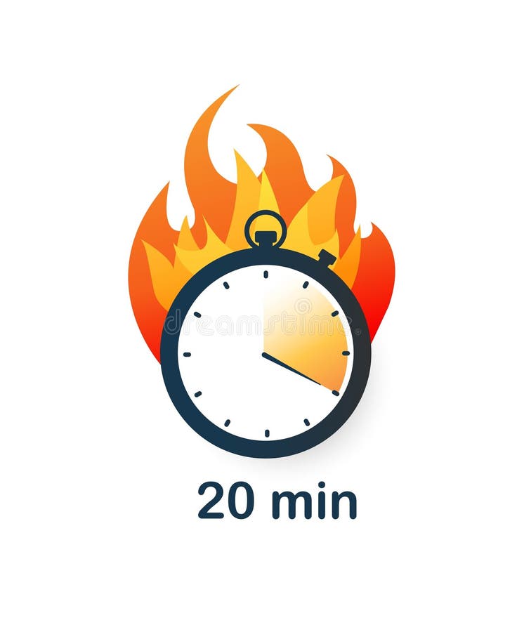 20 Minutes Clock on Fire Icon Stock Vector - Illustration of stop ...