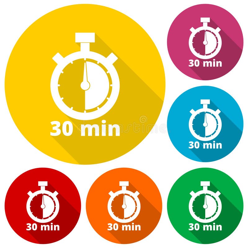 30 Minutes Stopwatch Symbol, Timer Icons Set with Long Shadow Stock ... 30 Minutes Stopwatch Symbol, Timer Icons Set with Long Shadow Stock ...
