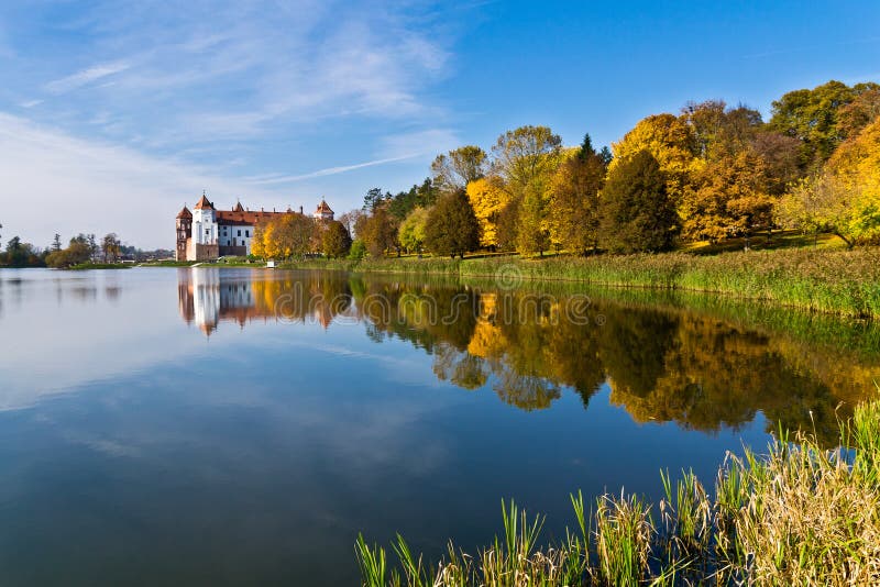 Mir Castle in Autumn stock photo. Image of famous, belarusian - 48054068