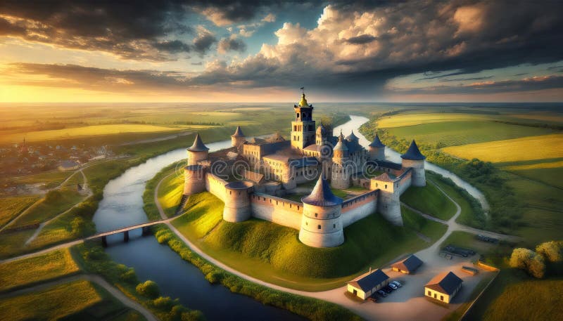 Mir Castle Complex Shining during Golden Hour Under Dramatic Cloudscape ...