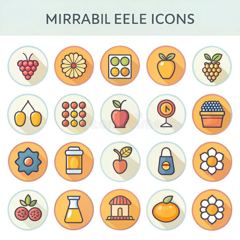 Mirabelle Icon Set in Flat Vector Style Stock Illustration ...