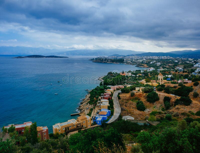 Mirabello Bay Panorama stock photo. Image of color, hill - 68055746