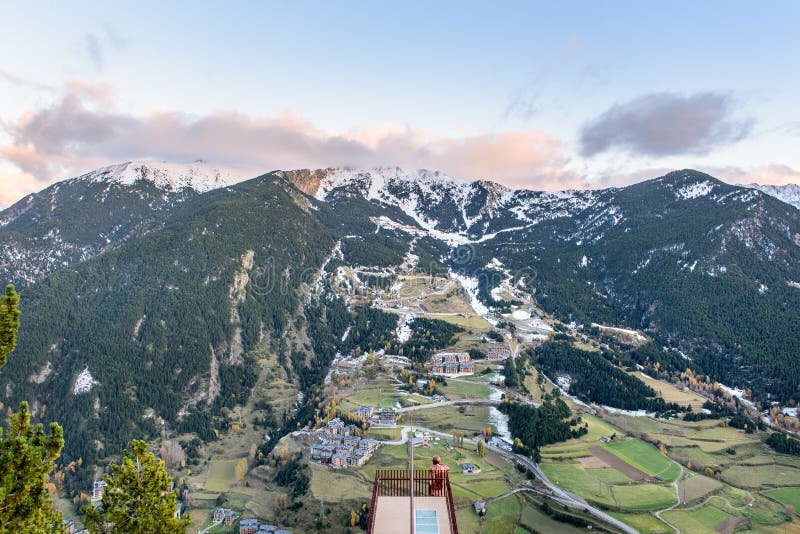 View Point in Andorra . Mirador Roc Del Quer, Canillo Stock Photo ...