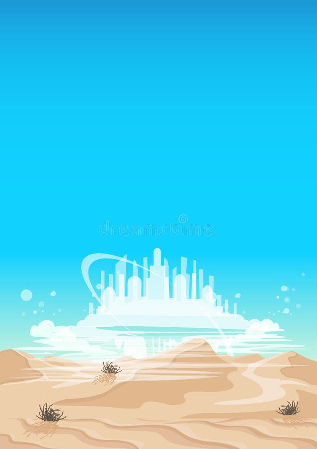 Mirage in a Hot and Sunny Desert, a Castle in the Clouds is Visible ...