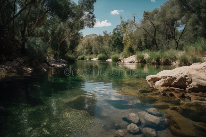 A Mirage of a Flowing Stream, with Crystal-clear Water and Greenery ...