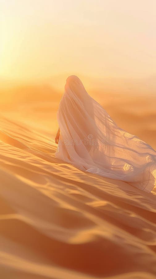Mirage of a Ghost in a Desolate Desert, Golden Hour, Soft Focus, Low ...