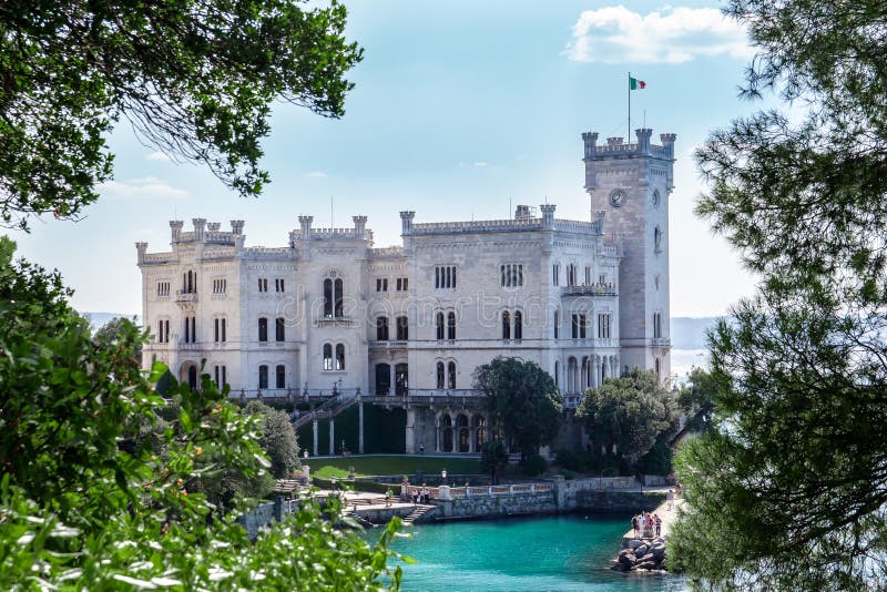 The Miramare Castle in Trieste, Italy Stock Image - Image of garden ...