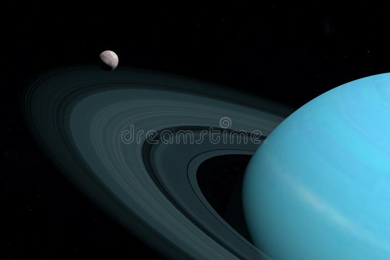 Miranda Orbiting Around Uranus Planet in the Outer Space. 3d Render ...