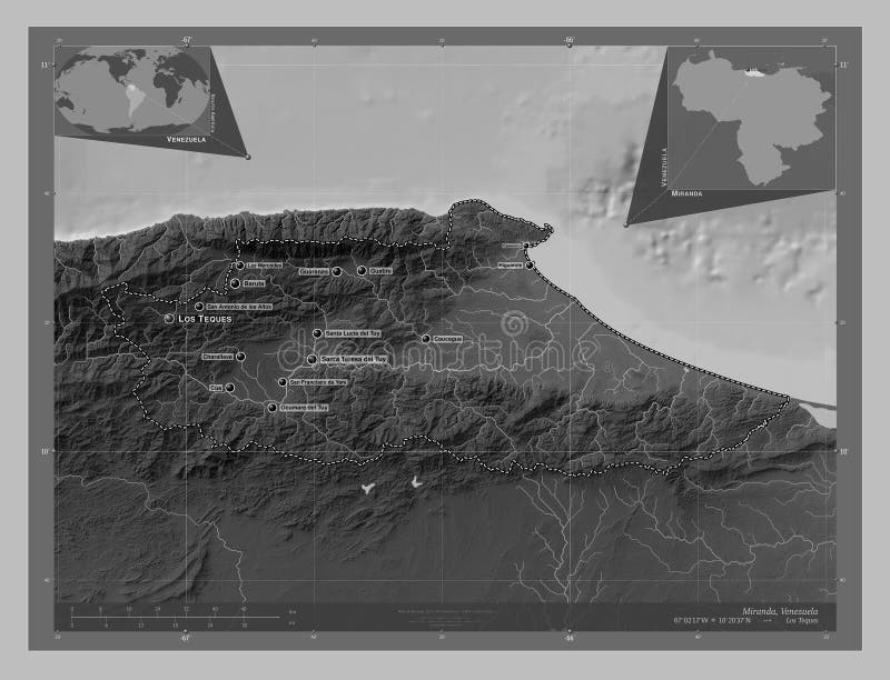Miranda, Venezuela. Grayscale. Labelled Points of Cities Stock ...