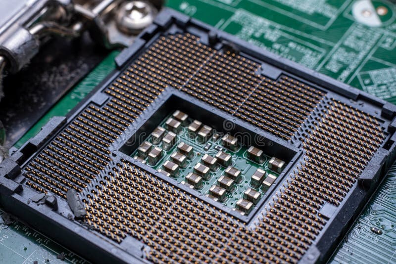 Mirar De Cerca Los Pines Cpu Socket En La Motherboard Foto de archivo ...