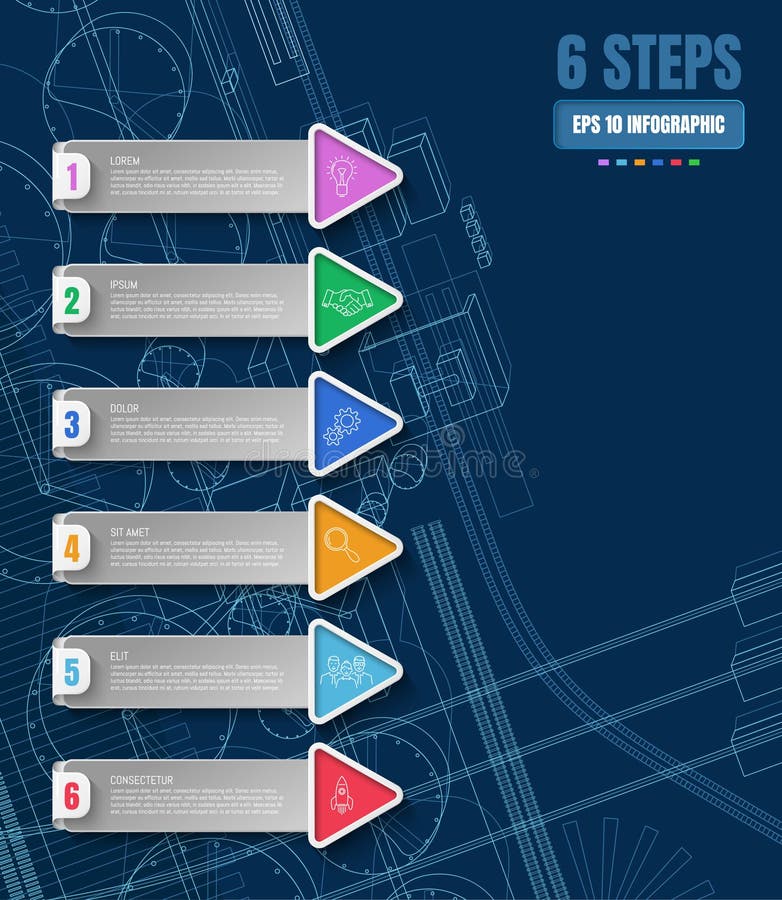 Six Options or Steps Infographic on Abstract Line Industrial Background ...