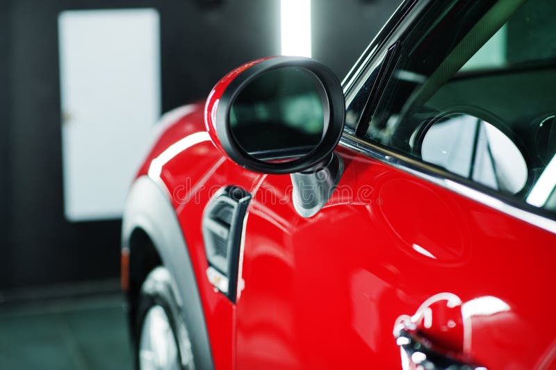 Mirroe in Red Polished Car Professional Detailing Garage Stock Image ...