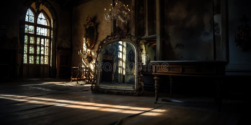 Mirror in an Ancient Castle , Concept of Reflection Stock Illustration ...