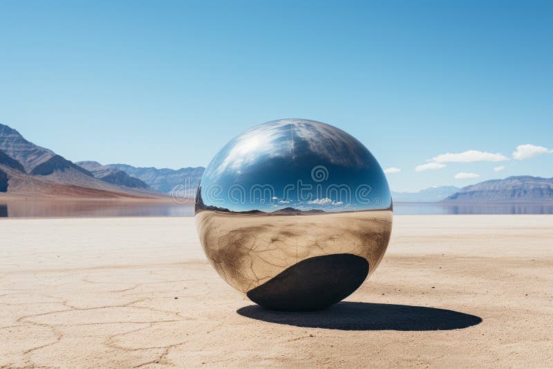 A Mirror Ball in the Desert with Mountains in the Background Stock ...