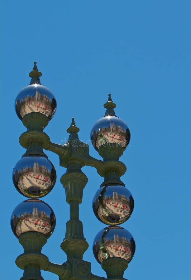 Mirror Ball Lamp Posts stock photo. Image of city, globe - 14925342
