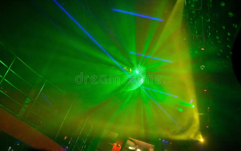 Blue Mirror Ball Rolling in the Night Club Stock Photo - Image of ...